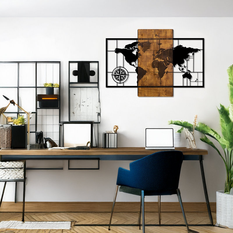 SpiritHome Wood & Metal Decorative Geography Map Wall Decor | Wayfair