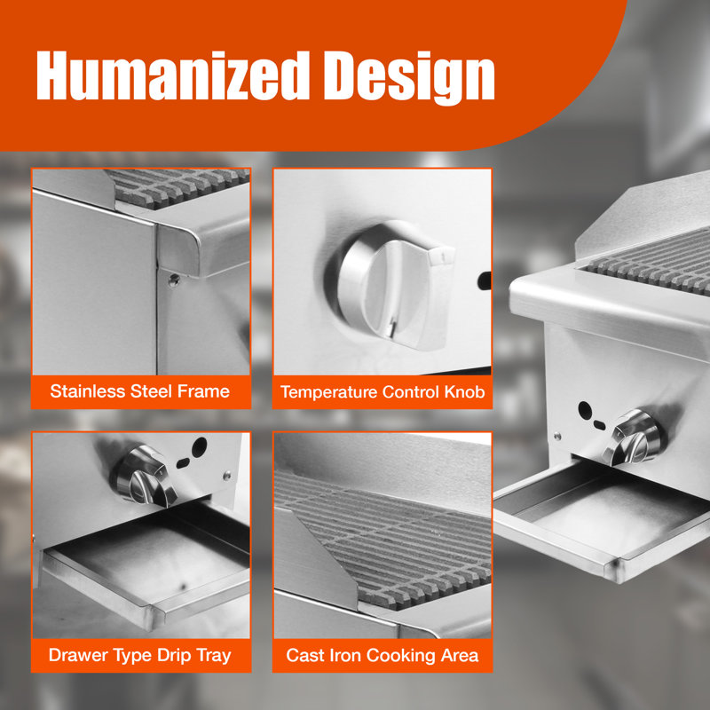 KICHKING 12" Commercial Countertop Gas Charbroilers, 28,000 BTU Gas ...