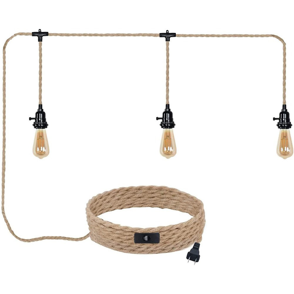 Ophelia & Co. 3 Plug-In Pendant Lights Kit - Hemp Rope Cord With Switch ...