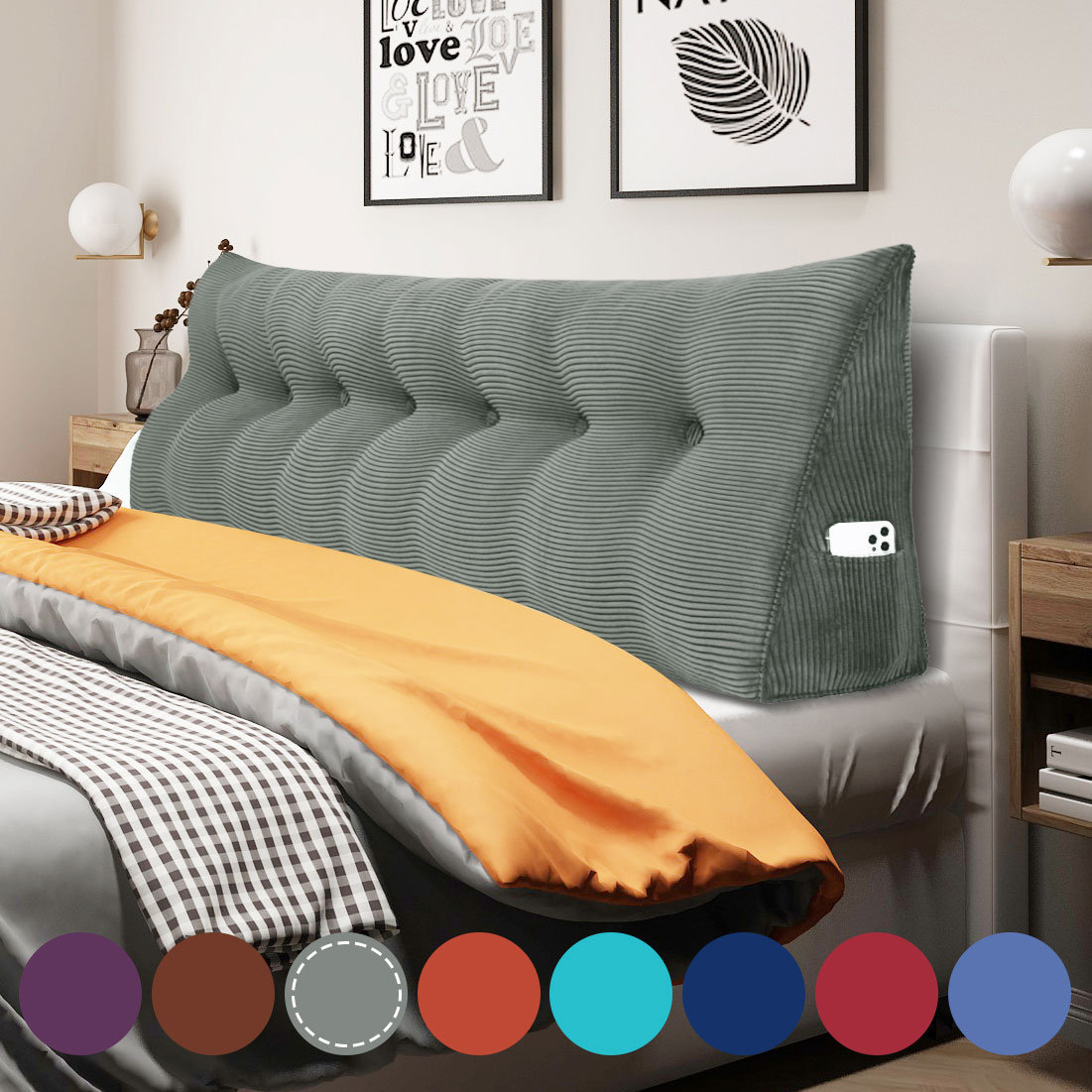 WOWMAX Sit-up Back Comfort Large Triangular Headboard Reading Wedge ...