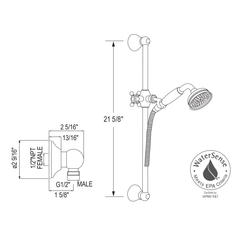 Rohl Spa Handshower Set with 22" Slide Bar and Single-Function ...