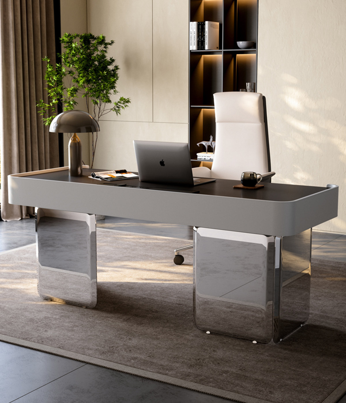 EliteFurnishings Black Rectangular Sintered Stone + Stainless Steel ...