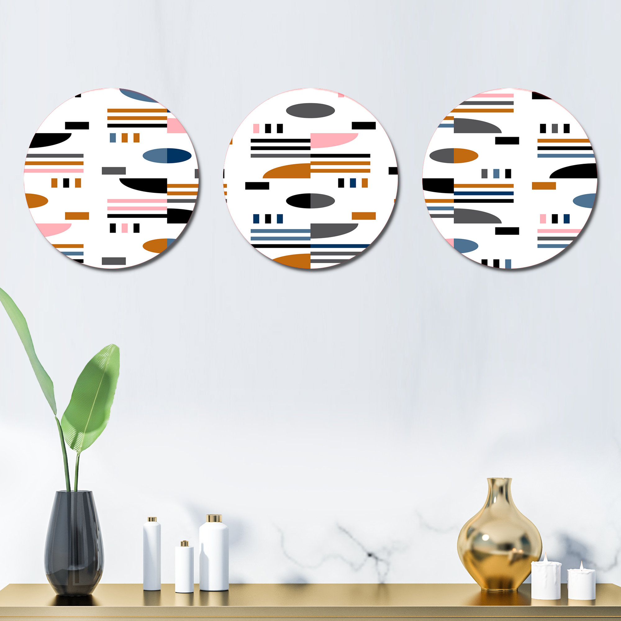 East Urban Home Retro Abstract Design XI - 3 Piece Unframed Graphic Art ...