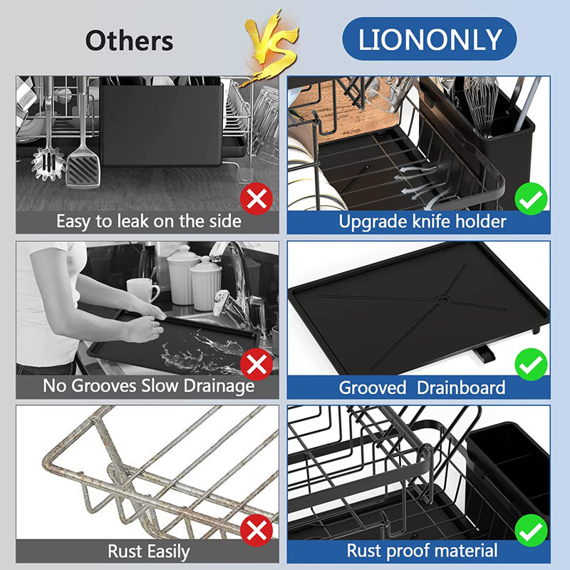 BEAUTY DEPOT Large Dish Drying Rack With Drainboard, 2 Tier Stainless ...