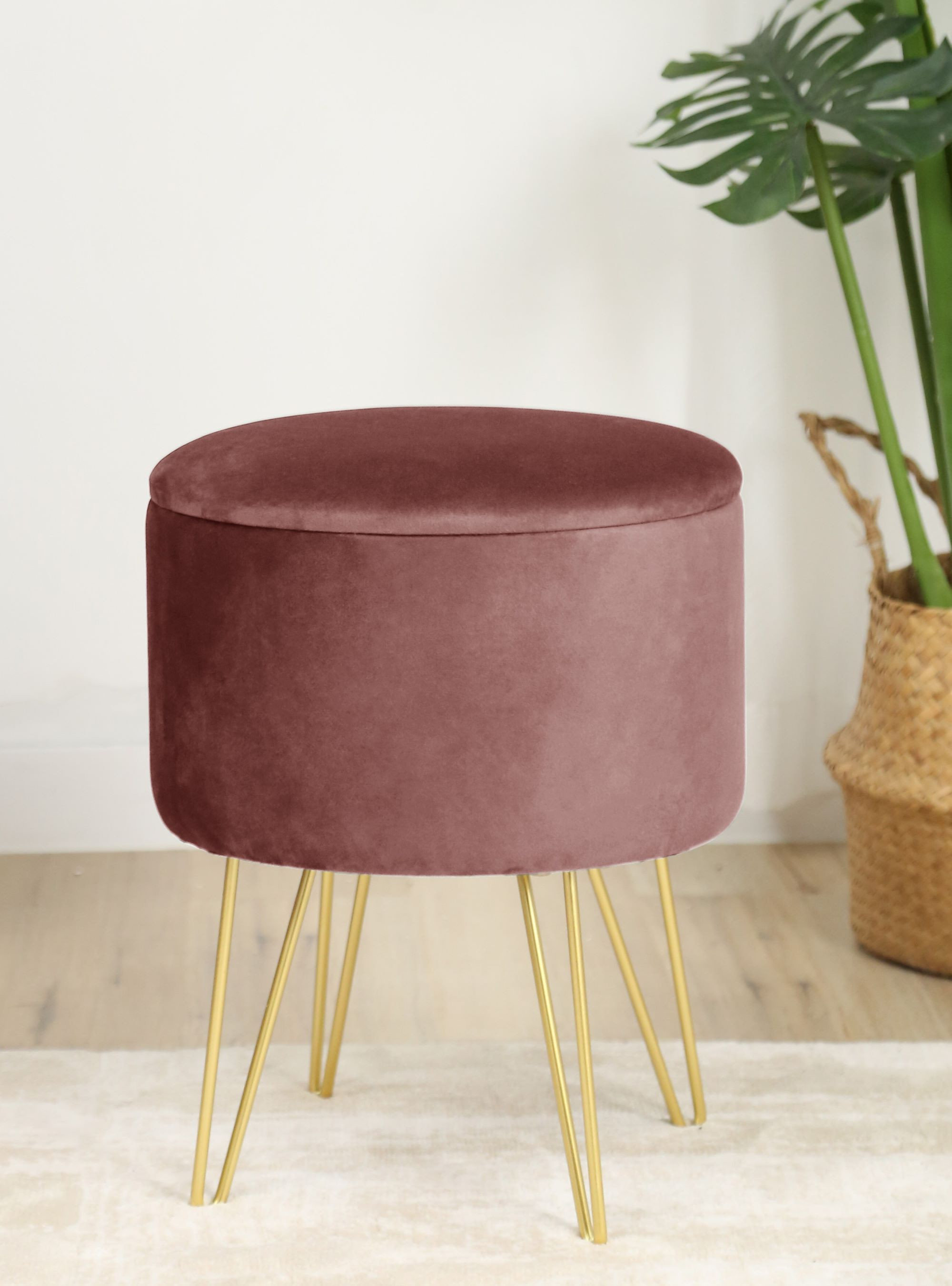 Fairmont Park 35cm Wide Velvet Tufted Circle Pouffe Ottoman with ...