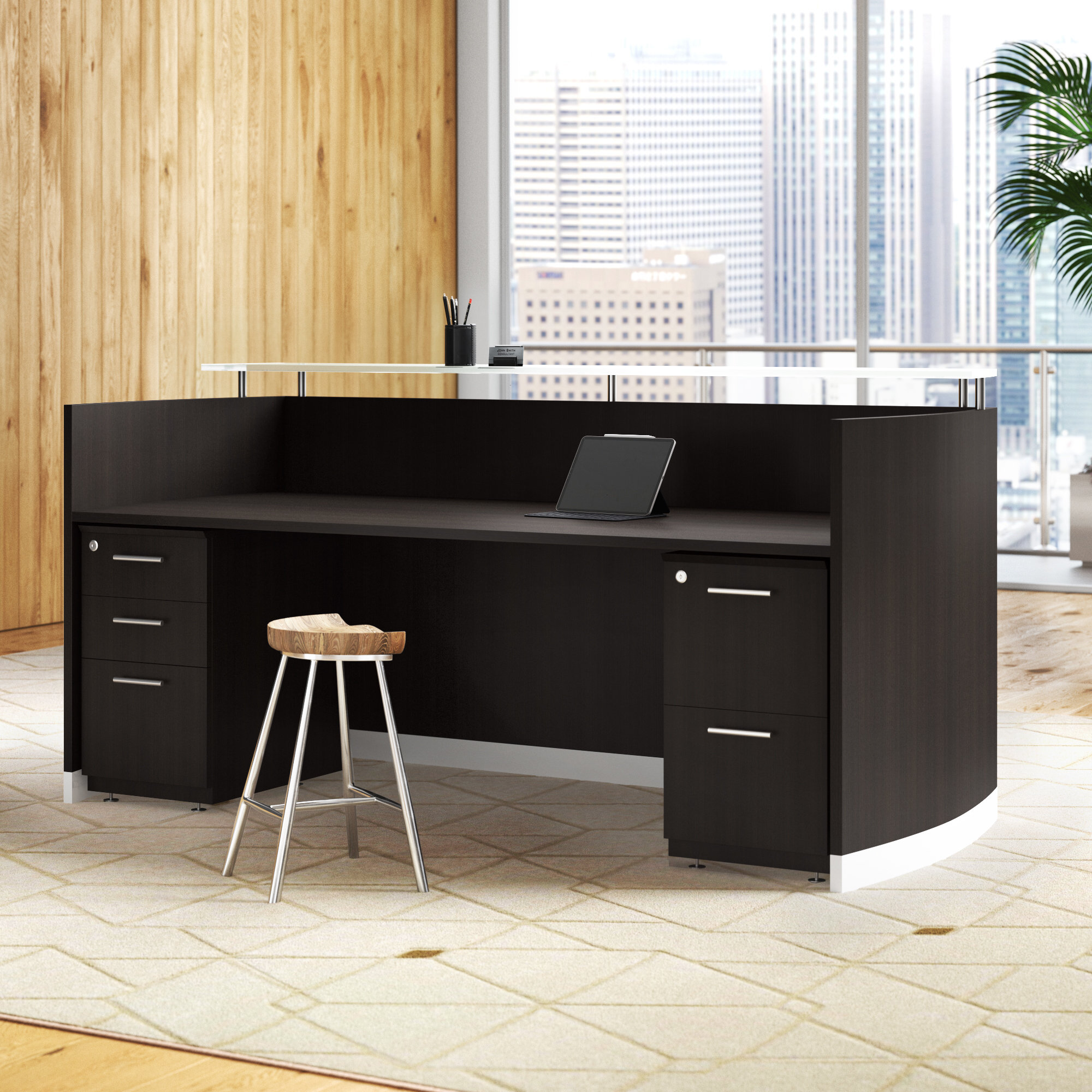 Upper Square™ Cason Rectangle Solid Wood Reception Desk with Filing ...