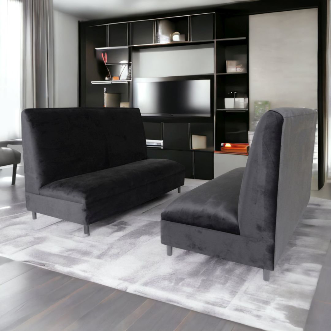 Everly Quinn Darico Modern Canal Black Armless Velvet Booth for Living ...