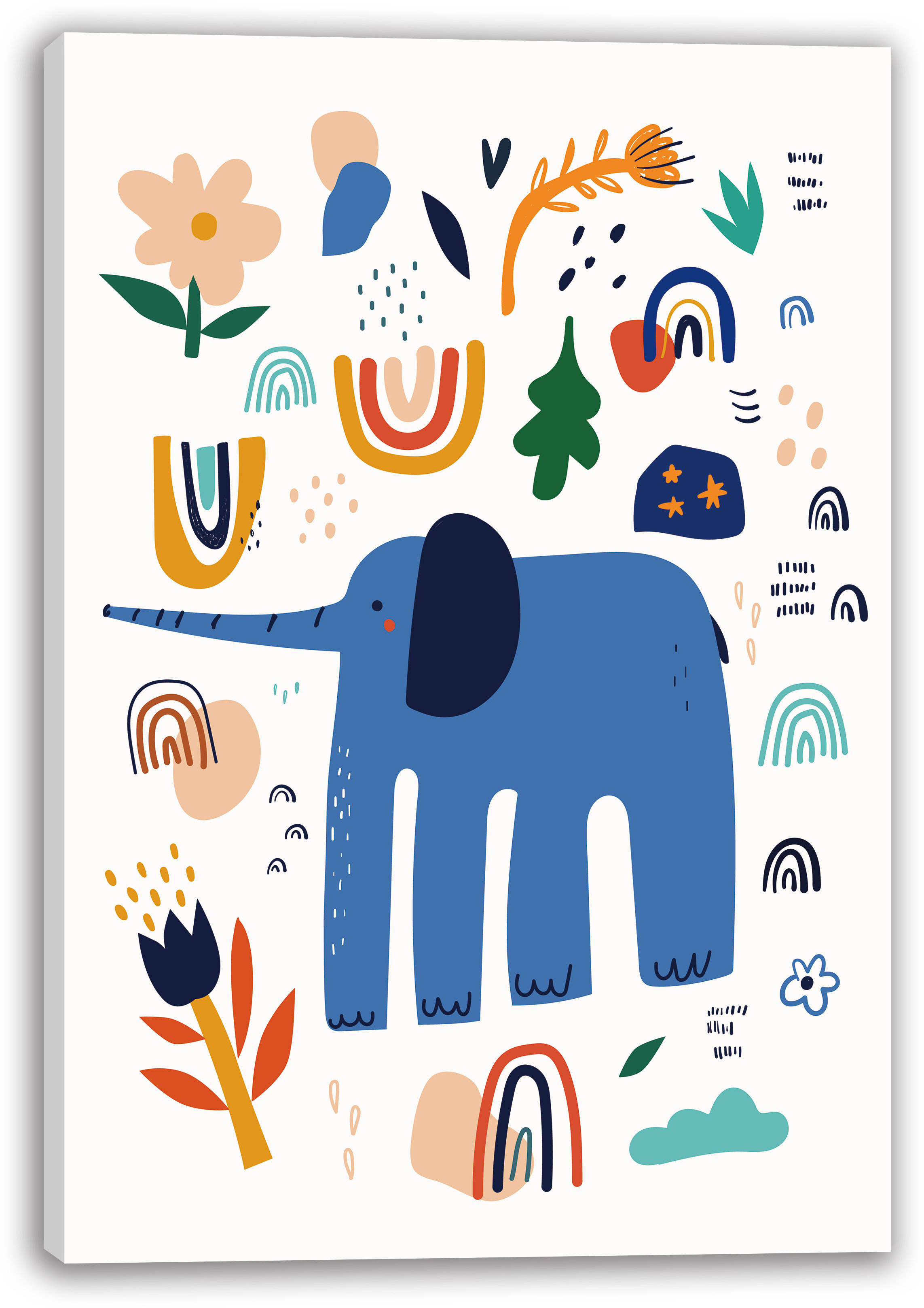 Red Barrel Studio® Joyful Jumbo: Whimsical Elephant and Abstract Canvas ...