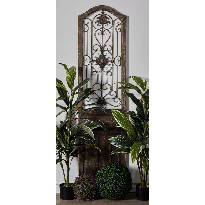 Fleur De Lis Living Wood Distressed Door Panel Scroll Brown Wall Decor ...