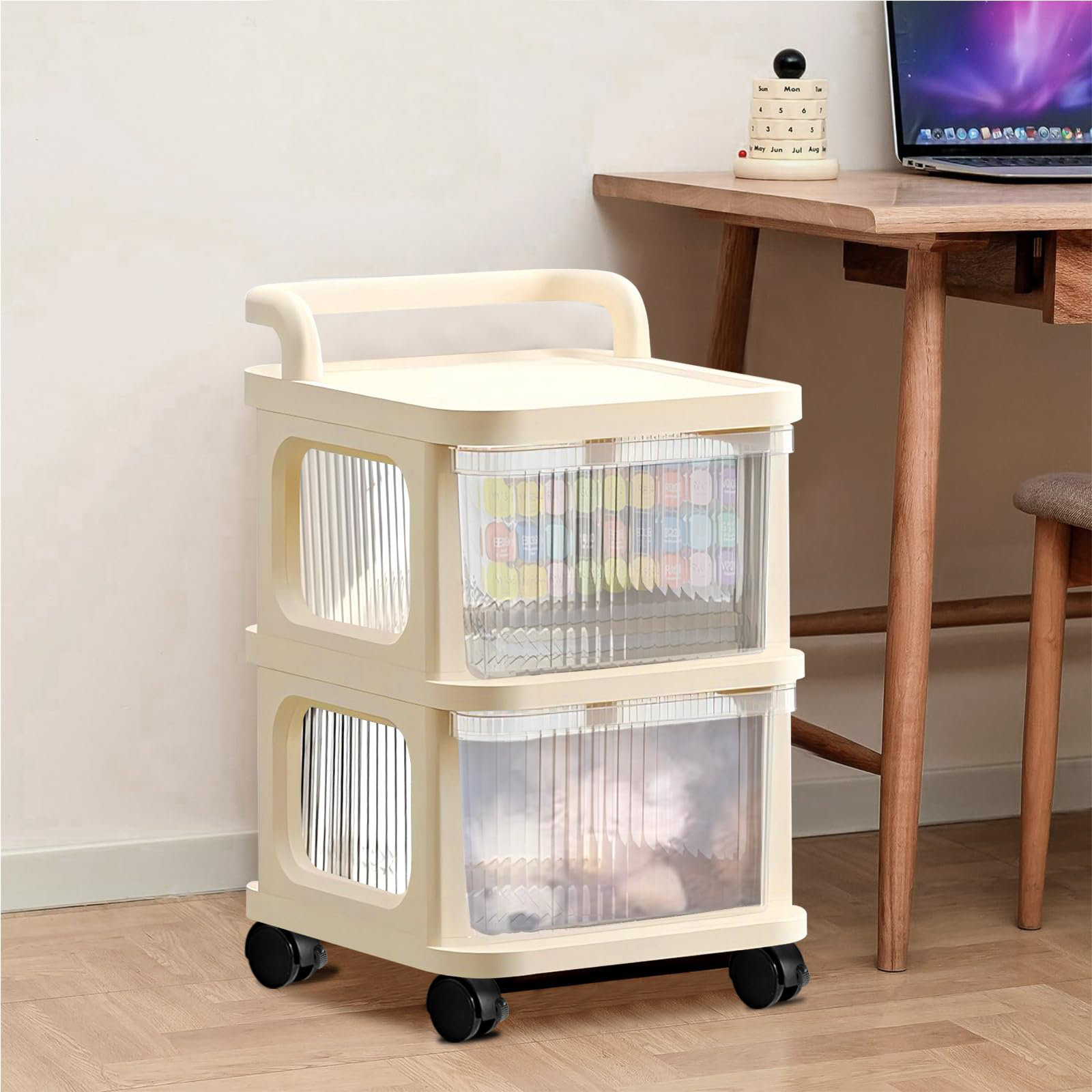 Rebrilliant 2 Drawer Storage Cart, Home Office Plastic Rolling Cart ...