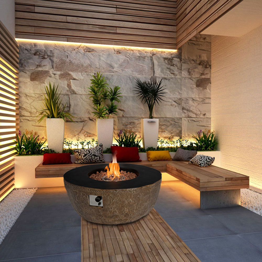 Loon Peak Foyer d'extérieur en béton avec roches de lave H 15,8 po x l ...