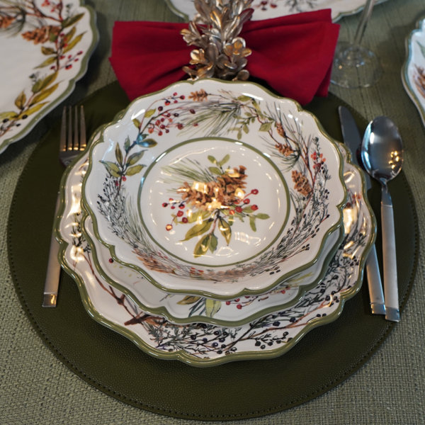 Certified International Winters Forest 12pc Melamine Dware Set 4-Dinner ...