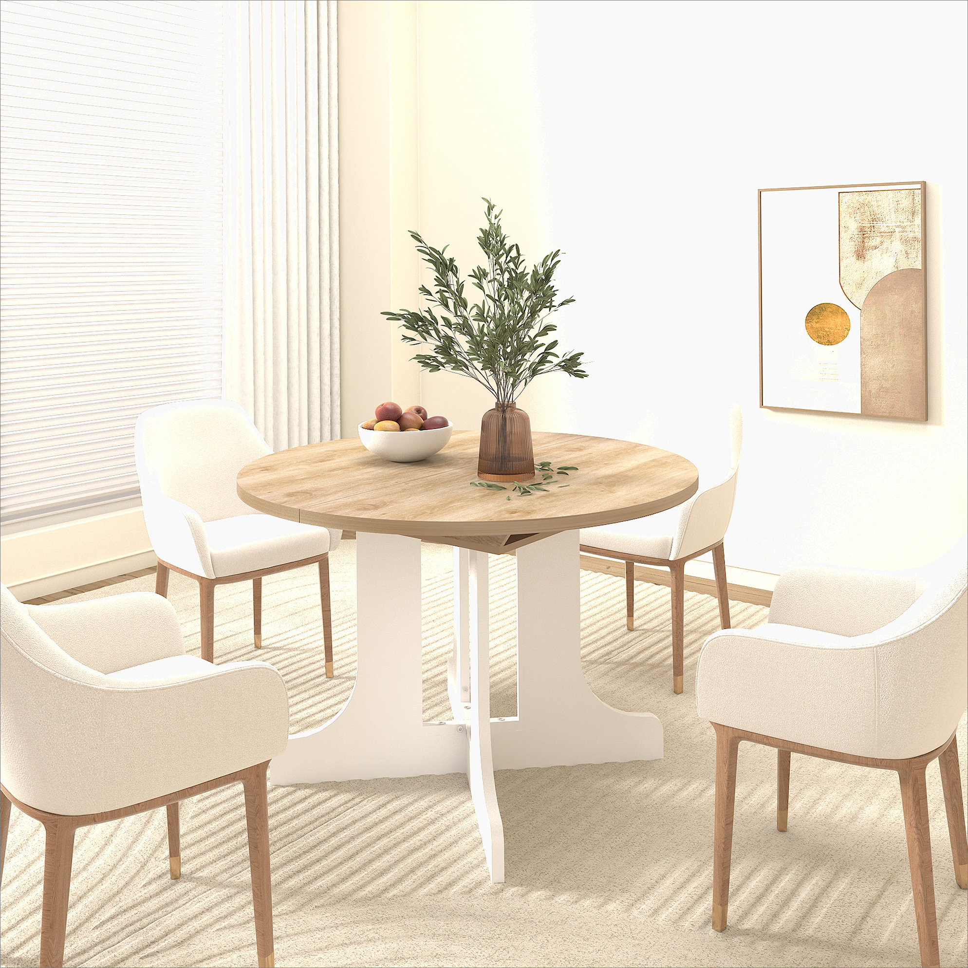 Ebern Designs Dining Table for Farmhouse Kitchen 59x43 Inch Expandable ...