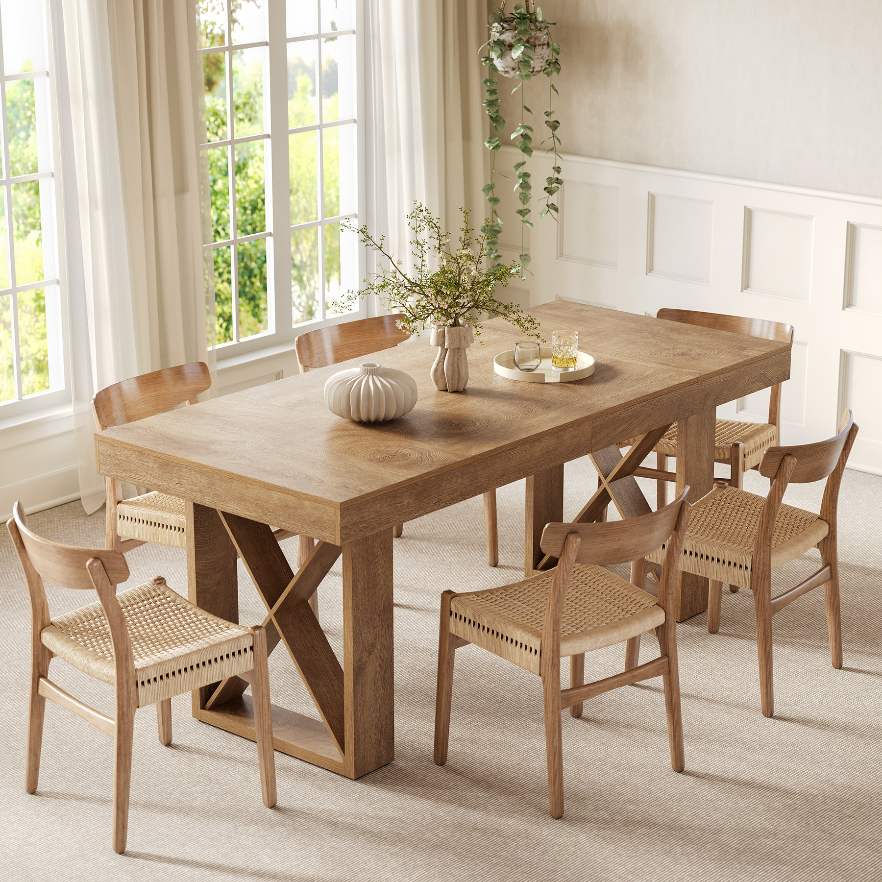 Gracie Oaks 63'' Farmhouse Rectangular Dining Table for 4–6 with Rustic ...