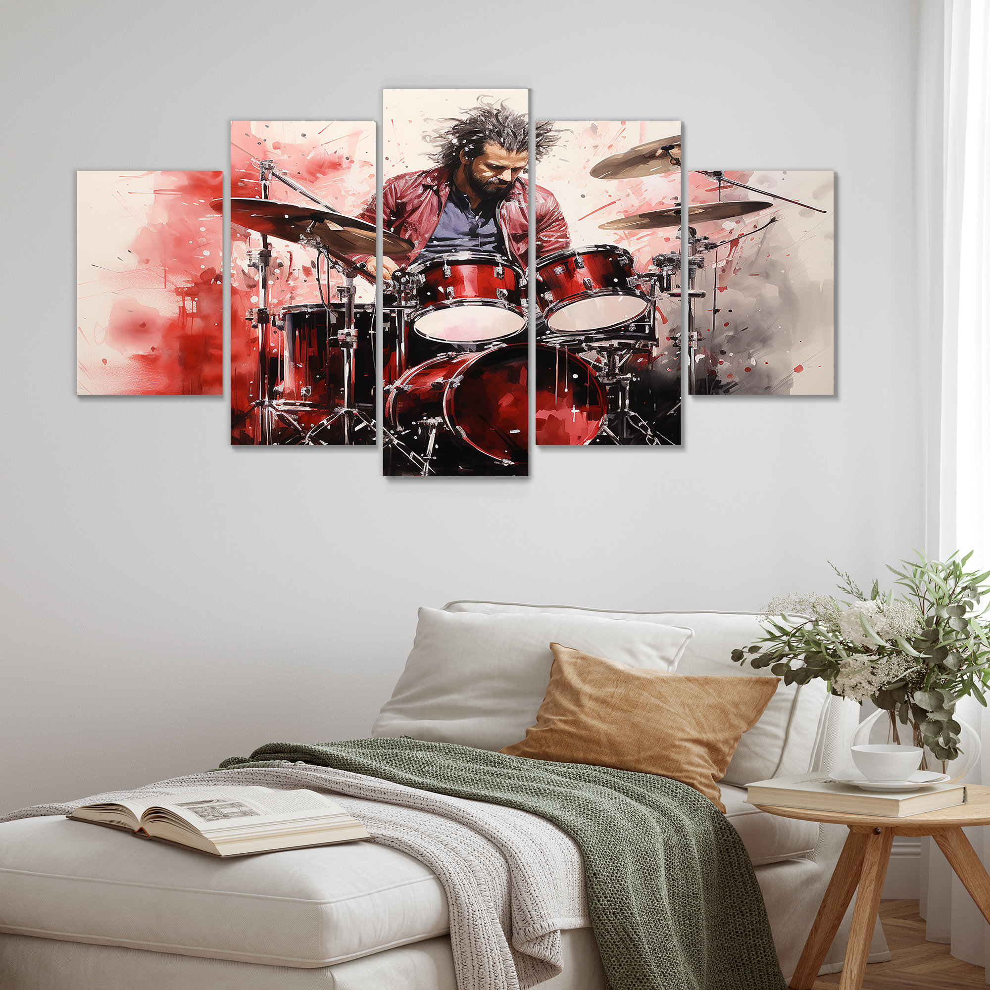 Lark Manor™ Deep Red Drum Beat Painting II - Music Multipanel Wall Art ...
