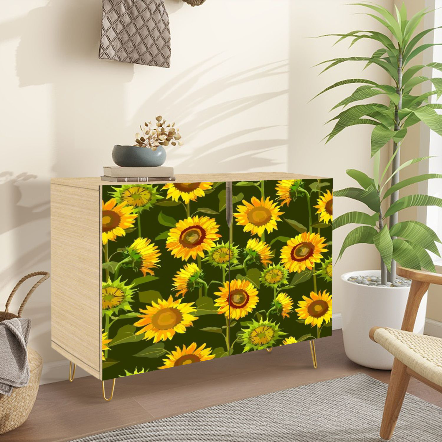 Dakota Fields Sideboard Buffet Cabinet with Storage Sunflowers summer ...