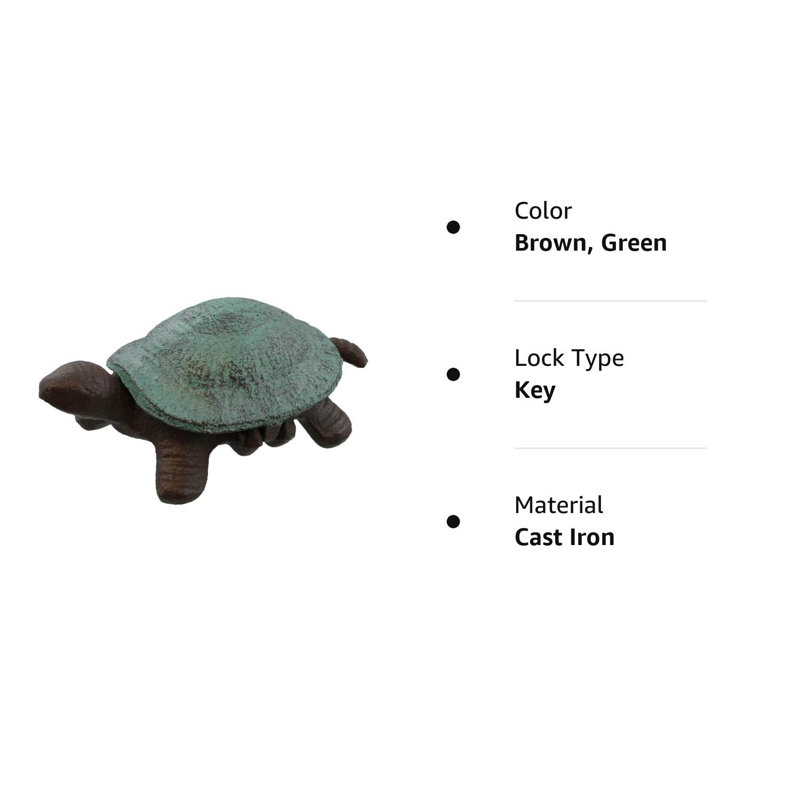Bay Isle Home™ Turtle Key Hider Figurine - Cast Iron Garden Statue with ...