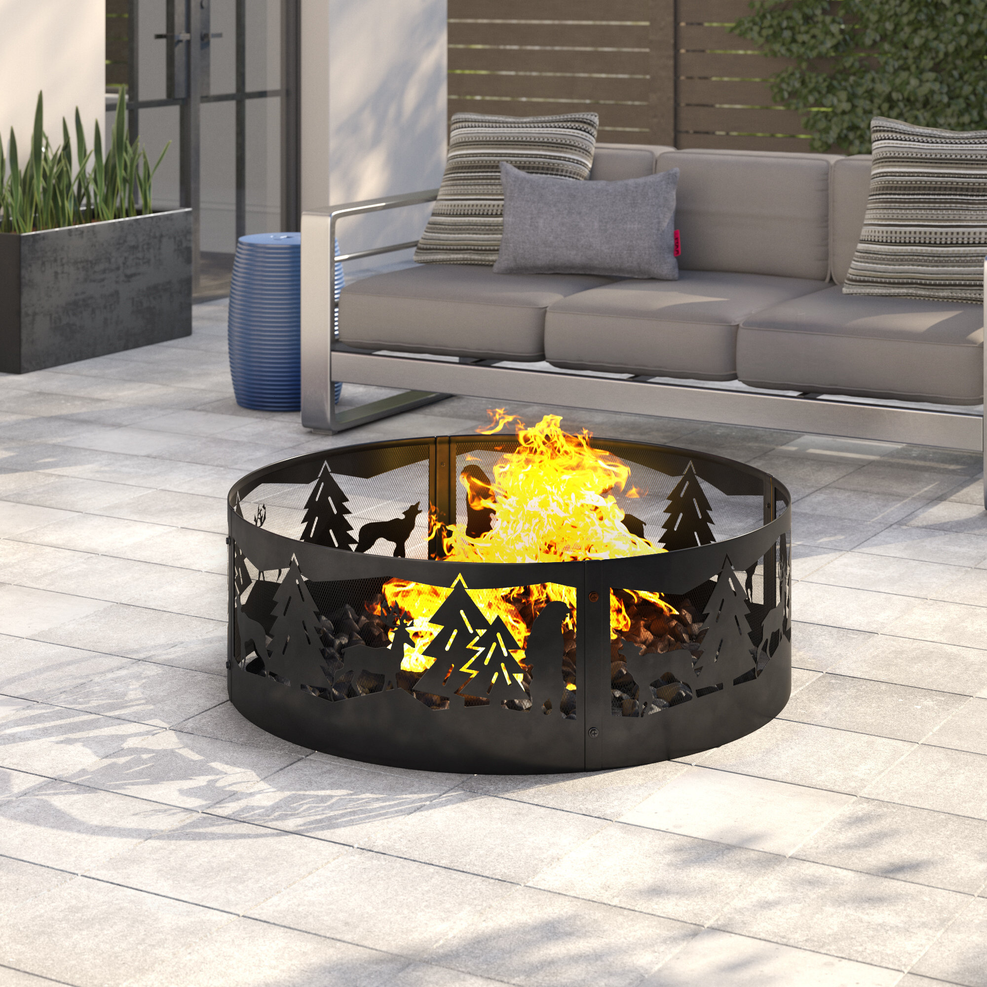 Ebern Designs Transit 12" H x 36" W Steel Wood Burning Outdoor Fire ...