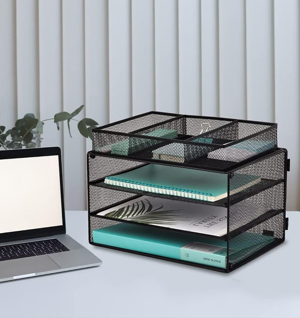 Latitude Run® Black Mesh 3-Tier Paper Organizer Tray - Desk File Sorter ...