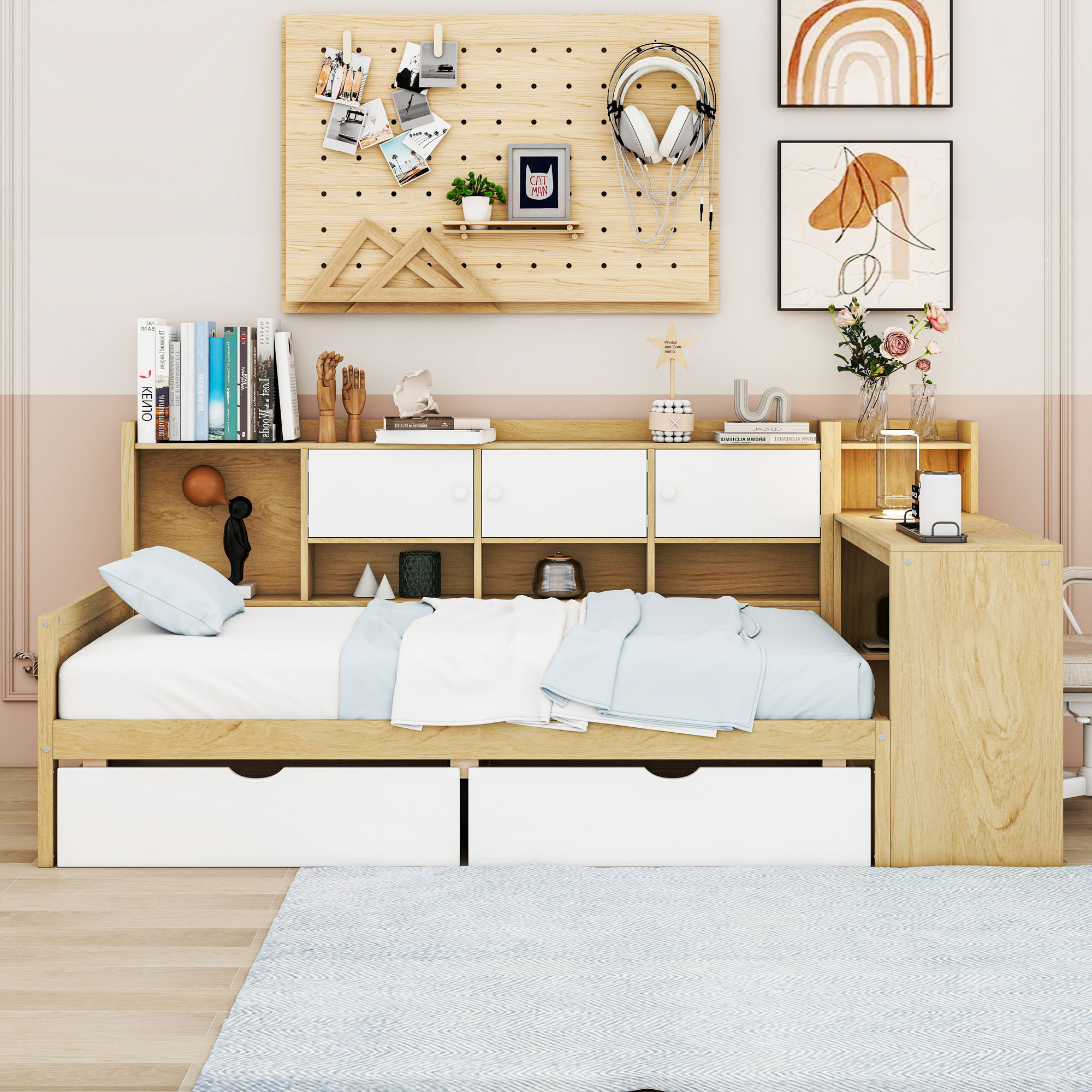 Latitude Run® Wooden L-Shaped Daybed with Built-In Study Desk and ...