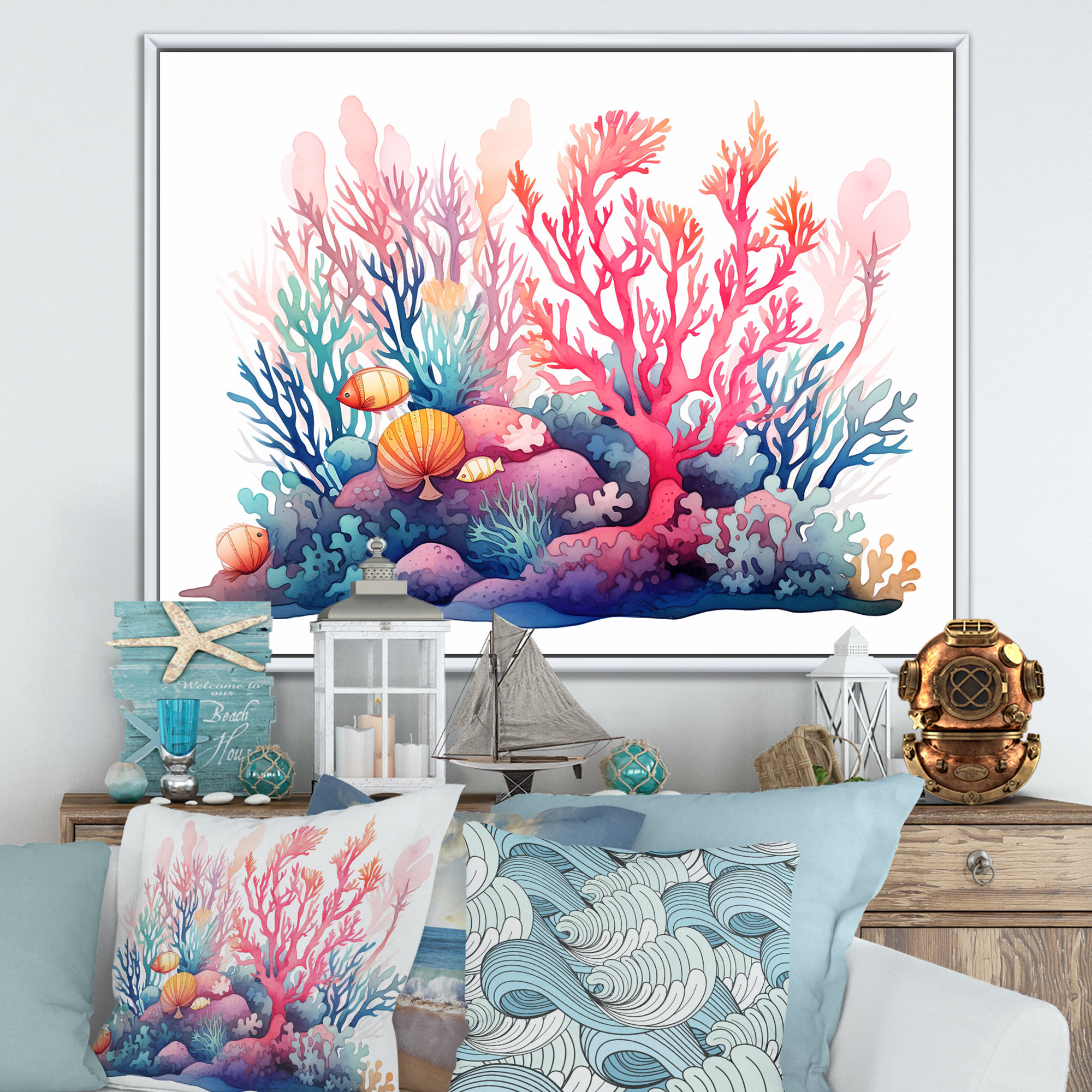 Beachcrest Home™ Coastal Coral In Watercolor III - Coastal Coral Under ...