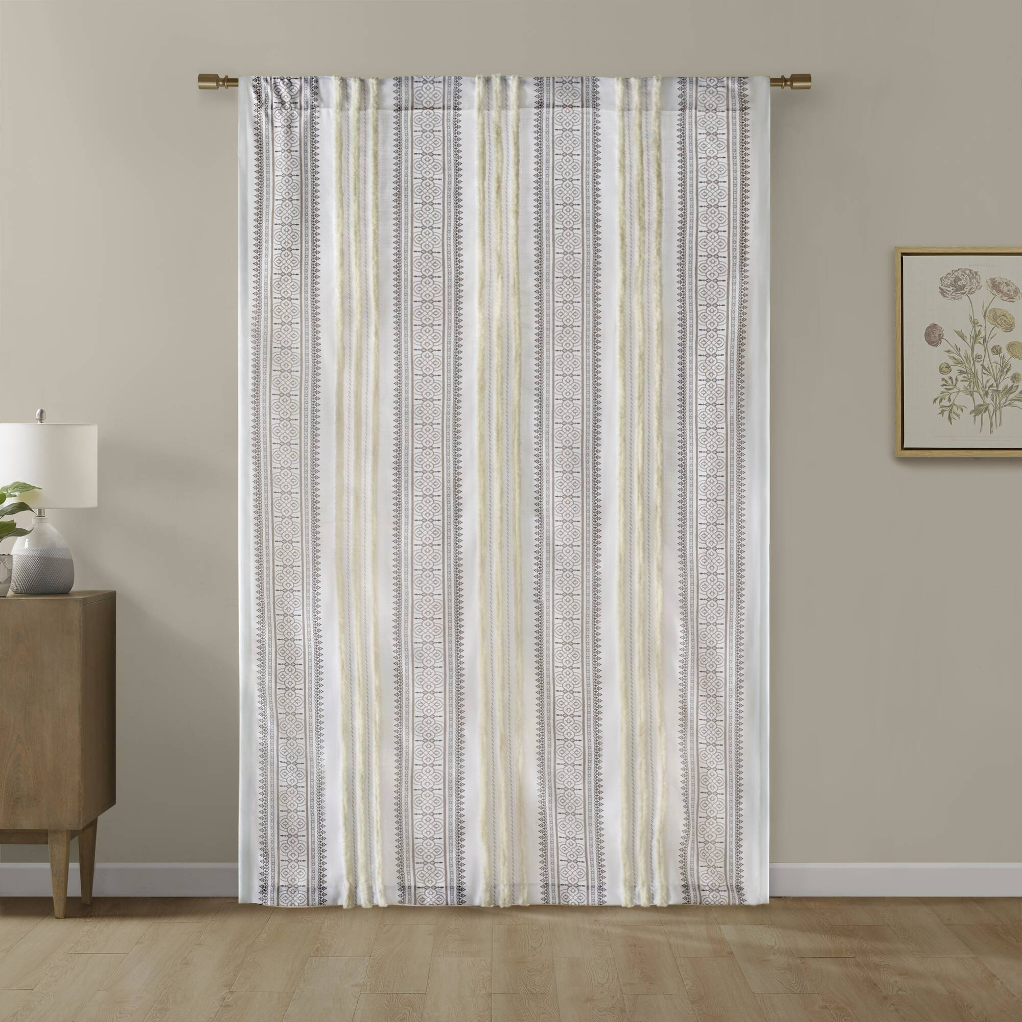 Madison Park Samara Poly Printed Single Curtain Panel With Tufted ...