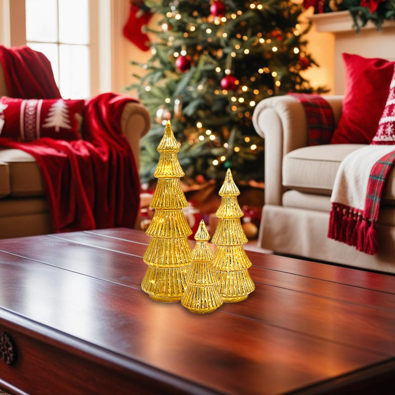 LumaBase Battery-operated Gold Trees (3ct) | Wayfair