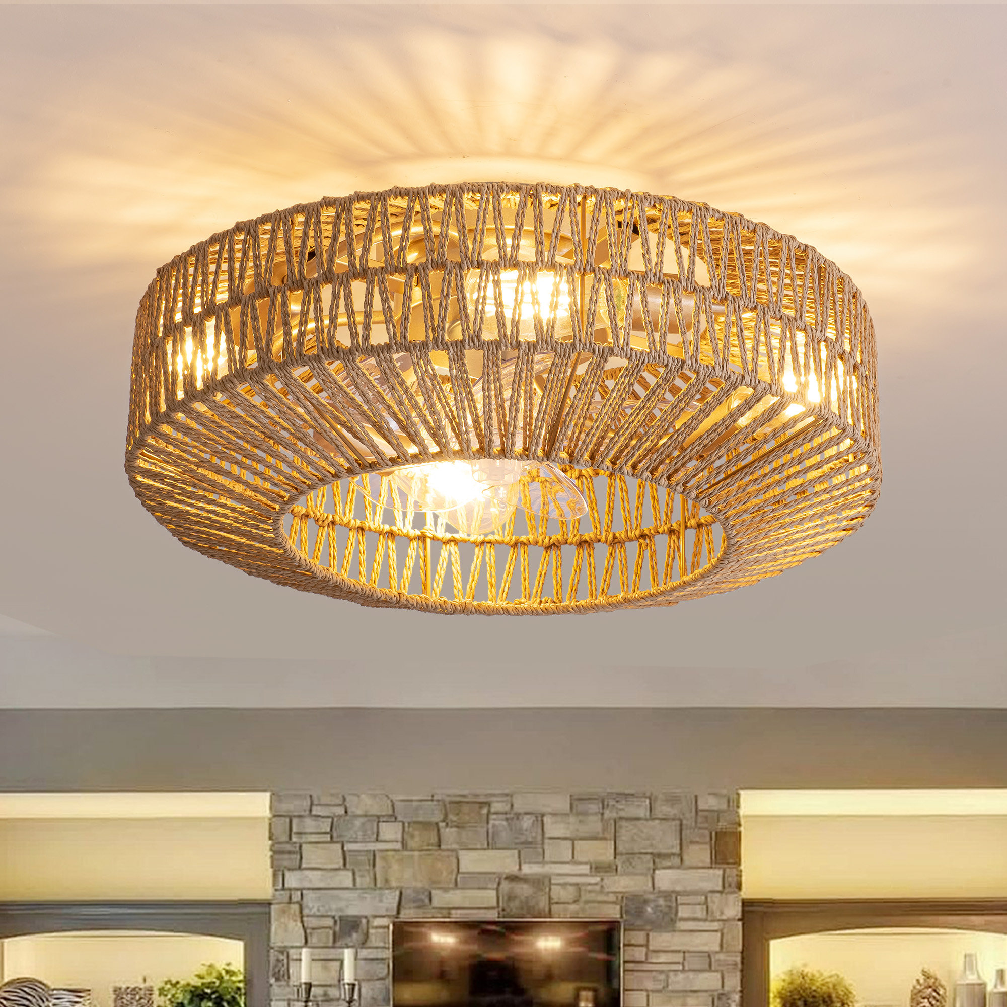 Bay Isle Home Genna 20'' 7 - Blade Rattan Ceiling Fan with Light Kit & Remote Control & Reviews ...