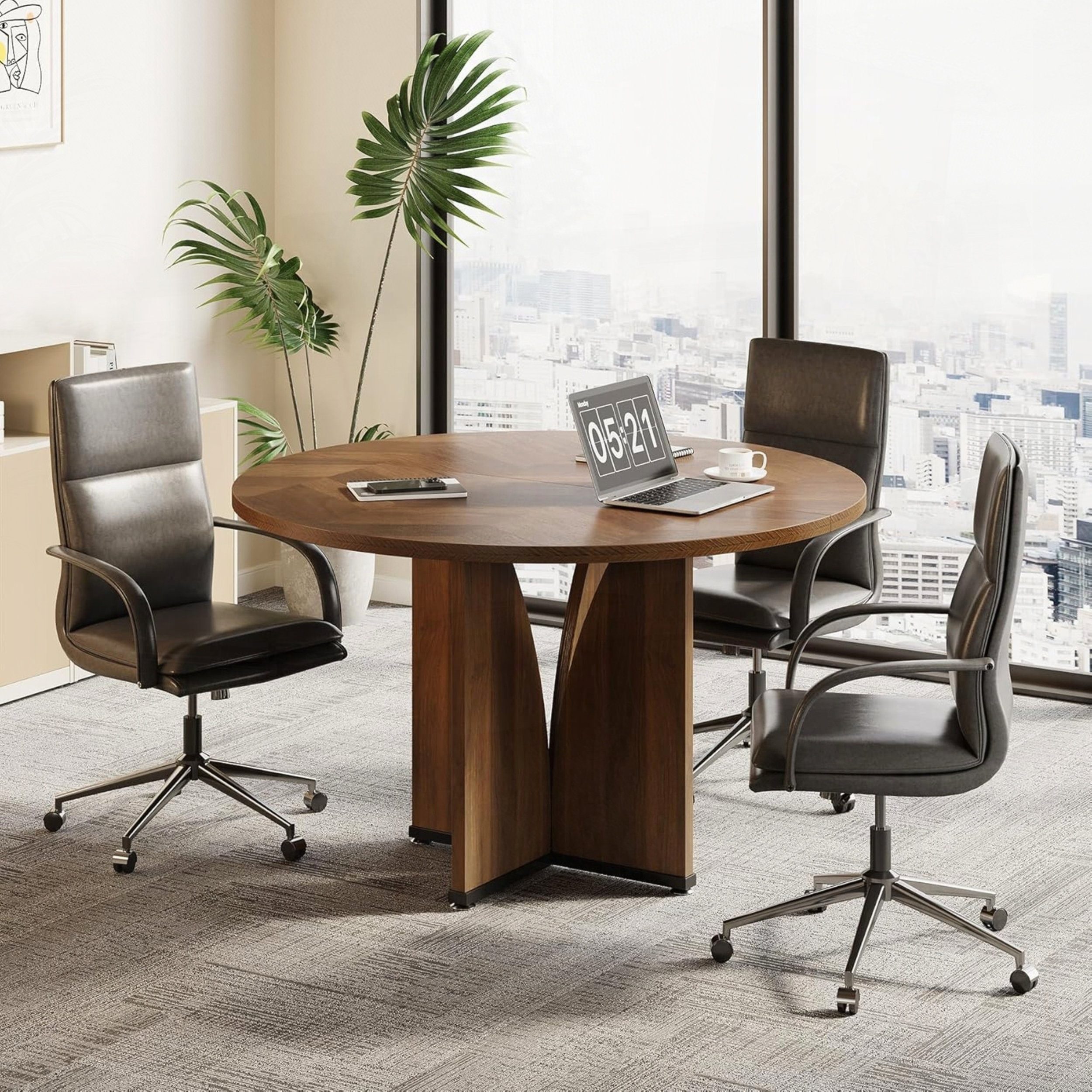 August Grove Round Conference Table with X-Base Small Meeting Room ...