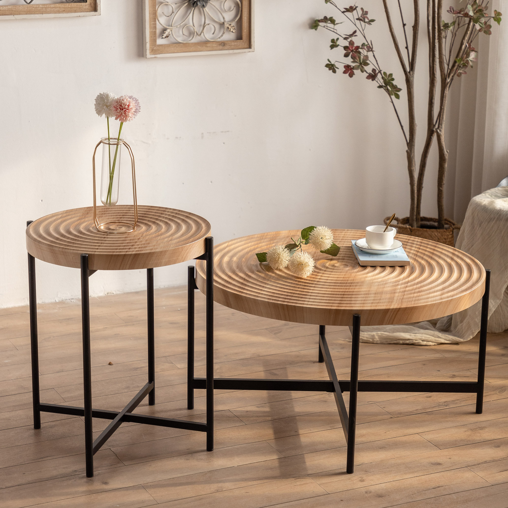 Union Rustic Luraine Modern Thread Design Round Coffee Table ,MDF Table ...