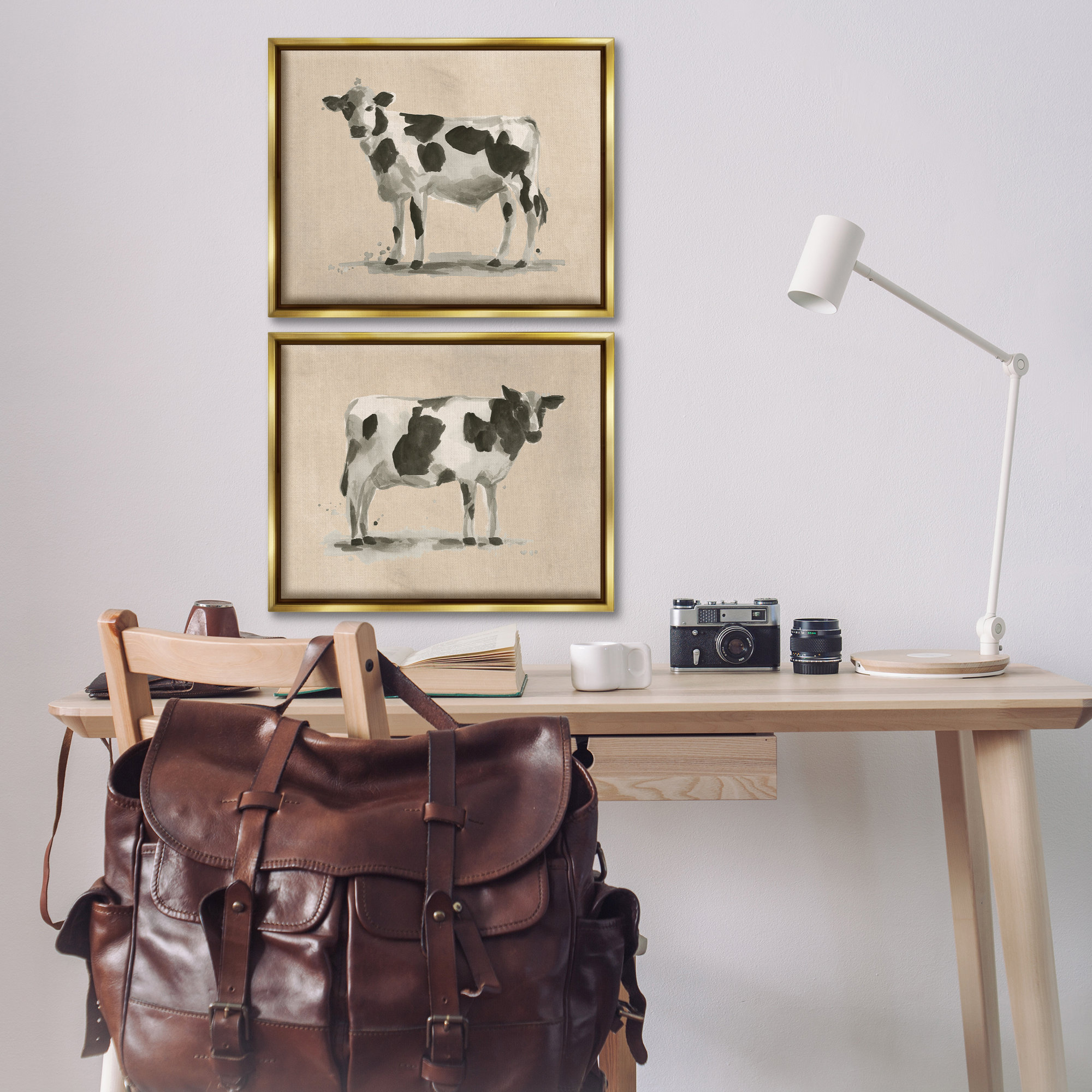 August Grove® Beige Holstein Cow Portrait 2 PC Framed Floater Canvas ...