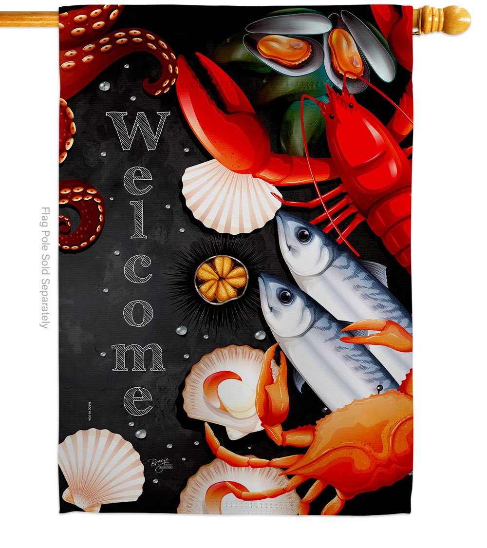 Breeze Decor Seafood House Flag Sea Creatures Coastal 28 X40 Inches ...