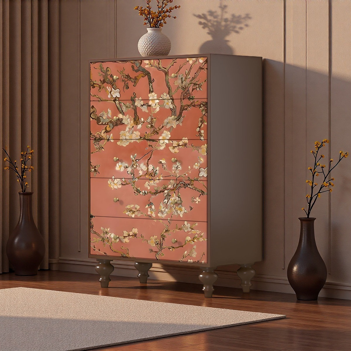 East Urban Home Vintage Apricot Blossom 5-Drawer Storage Cabinet | Wayfair