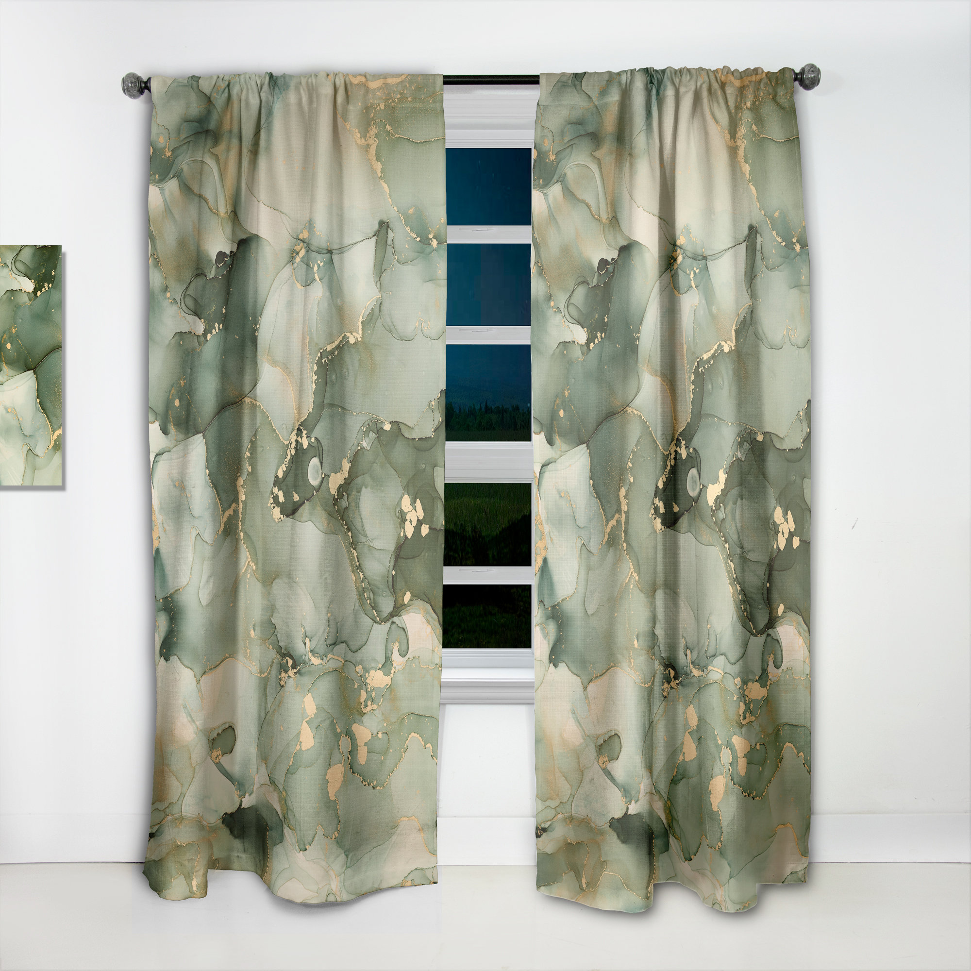 Design Art Green Luxury Abstract Fluid Art I - Abstract Curtain ...