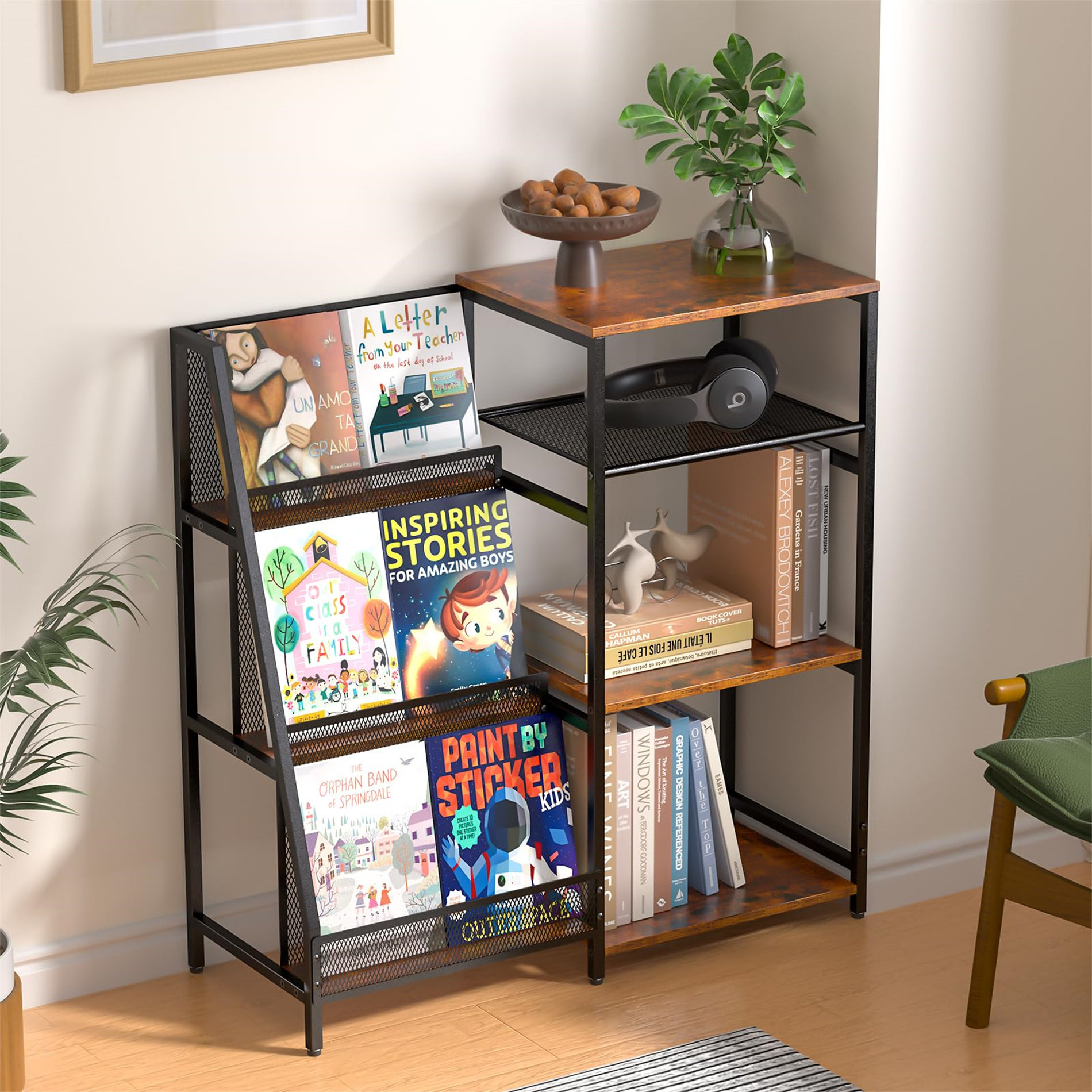 Blooming Small Book Shelf with 3-Tier Ladder Book Display Rack | Wayfair