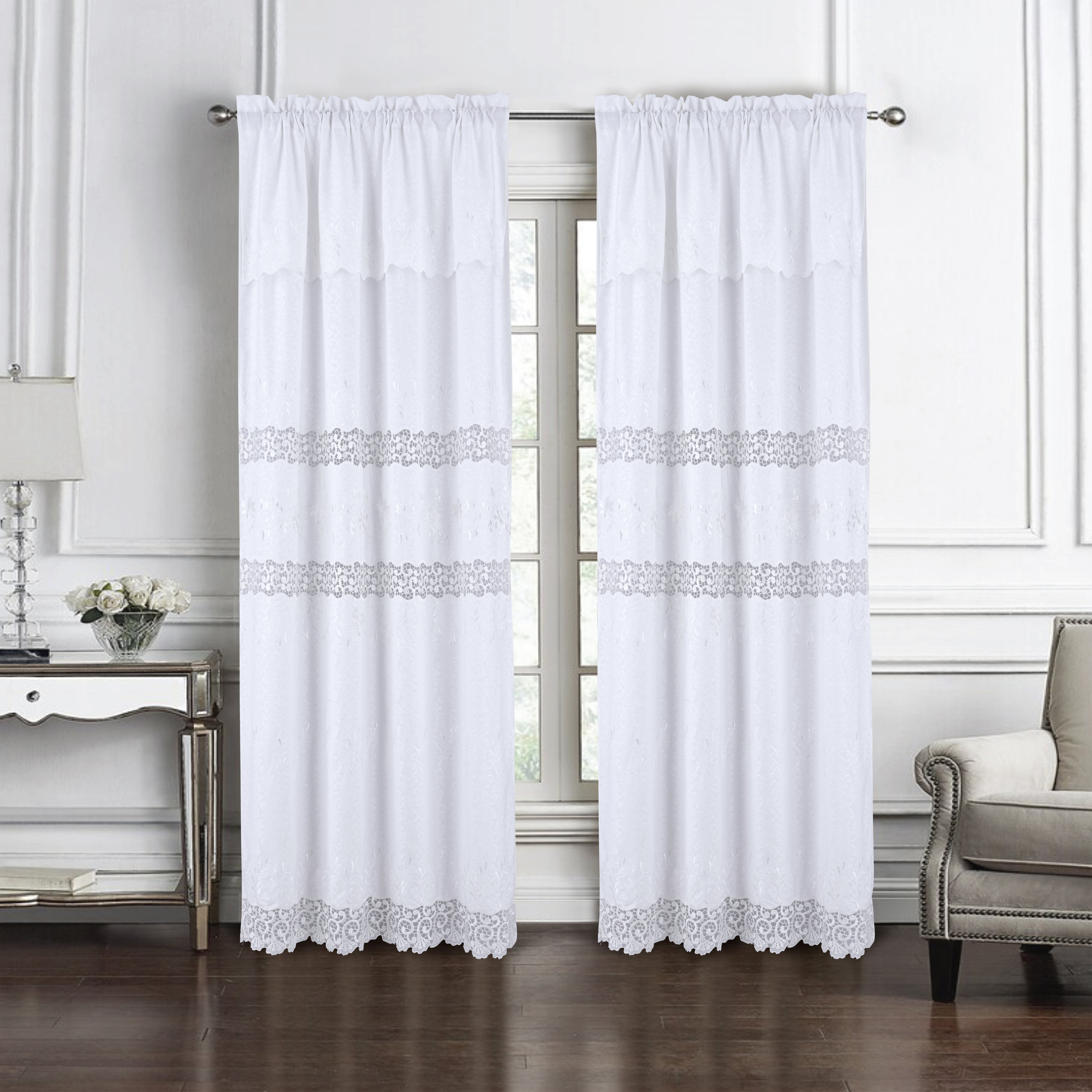 Winston Porter Bryant Embroidered Macrame Rod Pocket Window Curtain ...