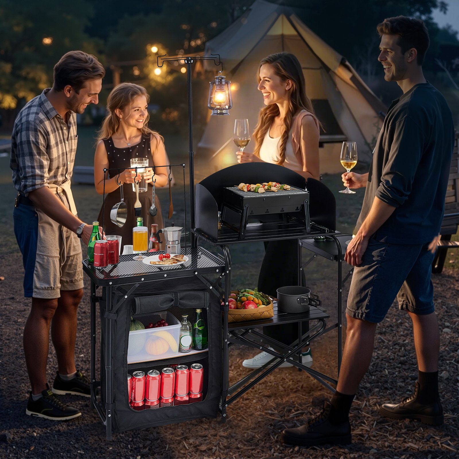 Arlmont & Co. Camping Kitchen Table Portable Outdoor Cook Station ...