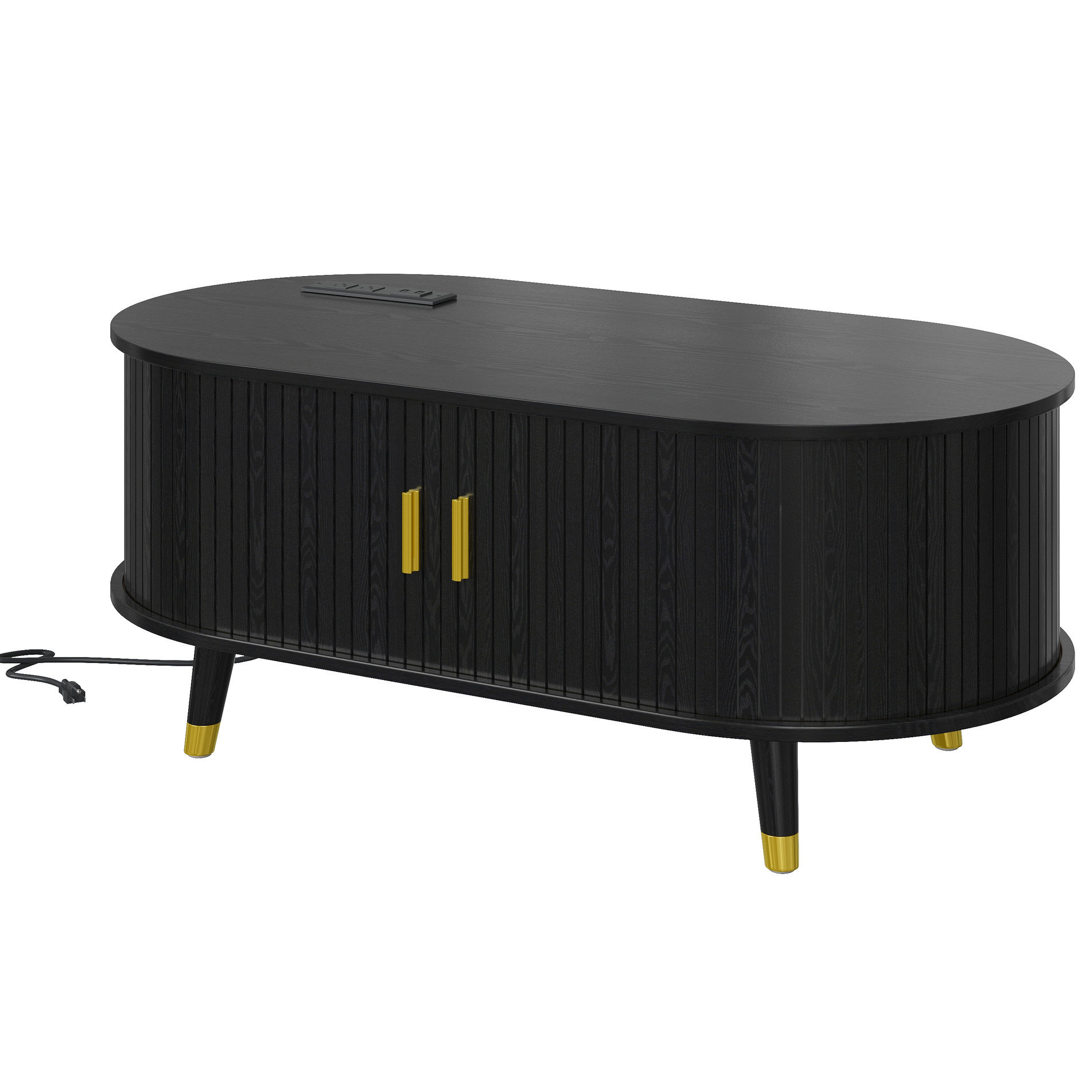 George Oliver Walnut Fluted Coffee Table With Charging Station, Mid ...