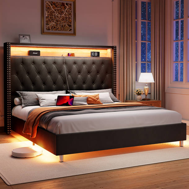 Willa Arlo Interiors Glastonbury Upholstered Wingback Bed, 4 Drawers ...