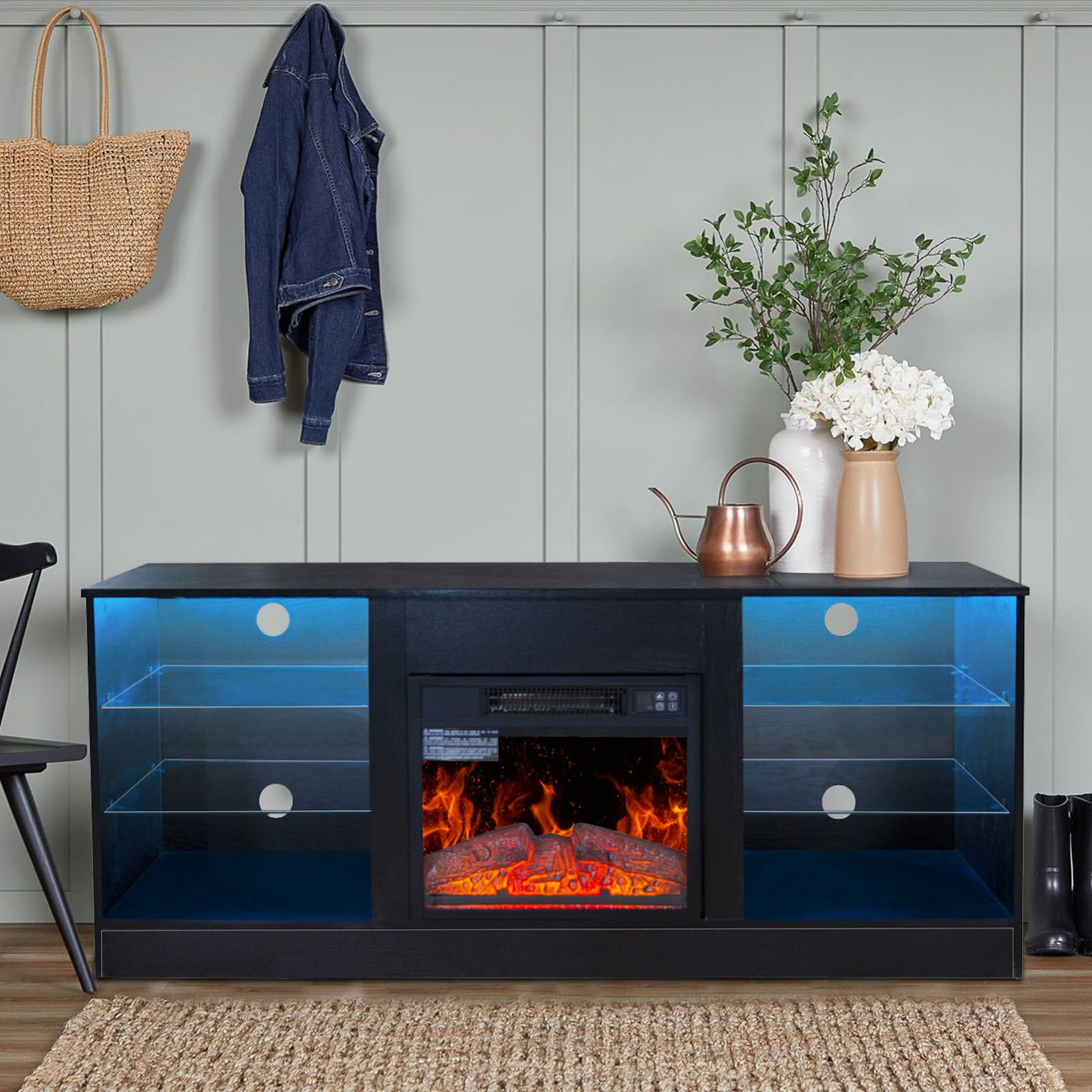 Ivy Bronx Englert 57.8'' W Storage Credenza with Electric Fireplace ...