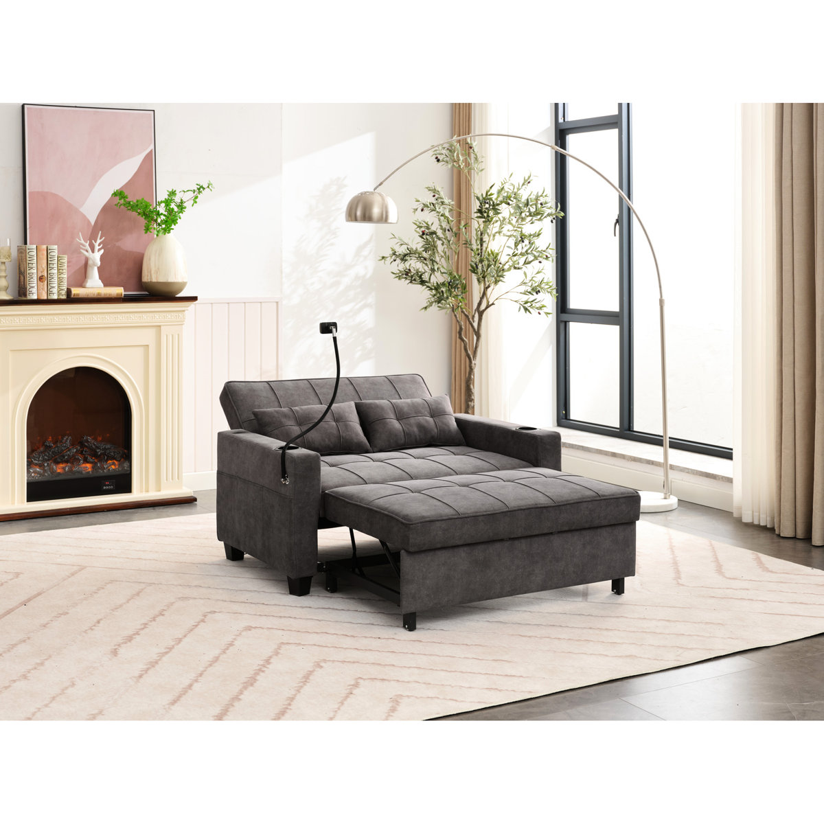 Latitude Run® Dark Grey Futon Chair Bed With 3 Reclining Angles 330Lb ...