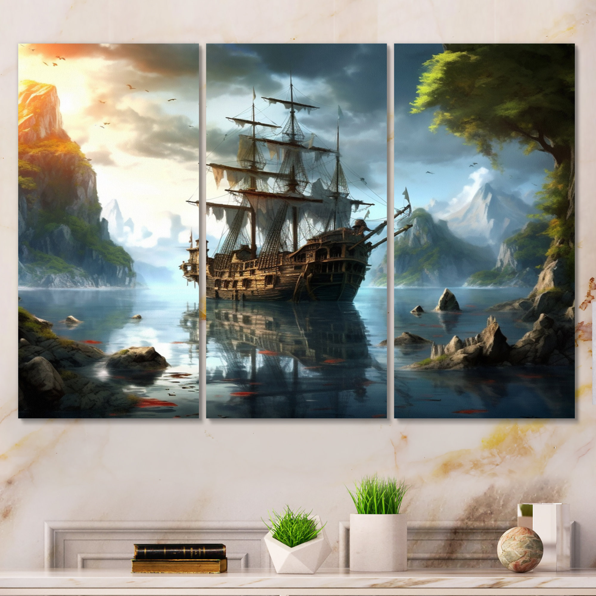 Breakwater Bay Pirate Ship At Sea - Pirate Canvas Art Print Set ...