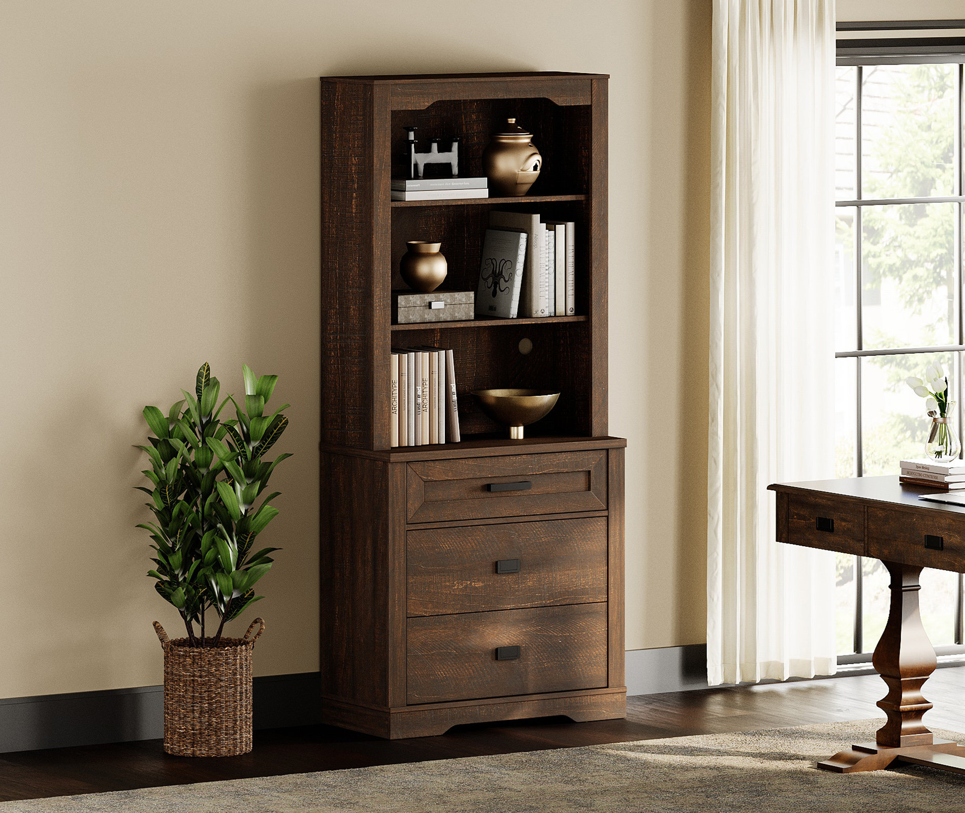 WAMPAT 3 Tier Bookcase With Drawer,73.3" Tall Floor Standing Bookshelf ...