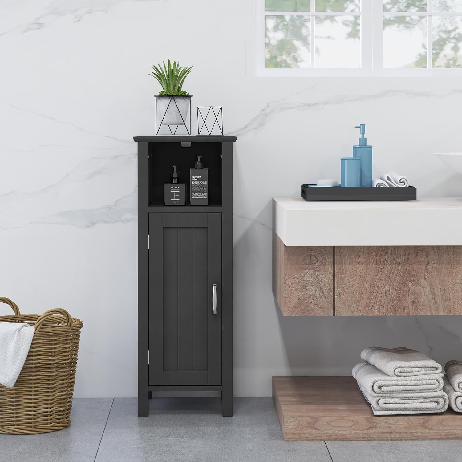 Winston Porter Side Storage Organizer Cabinet with 1 Door Open Shelf ...