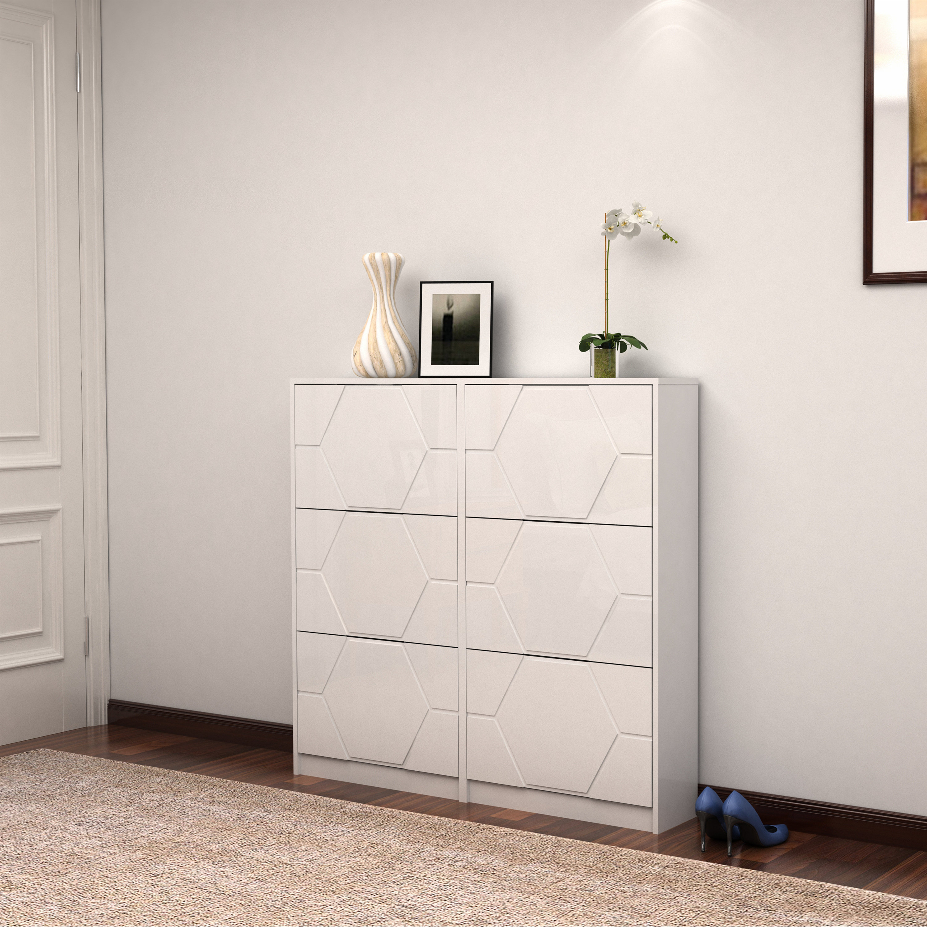 Rebrilliant 6 Tiers Shoe Organizer with Carved Panels | Wayfair