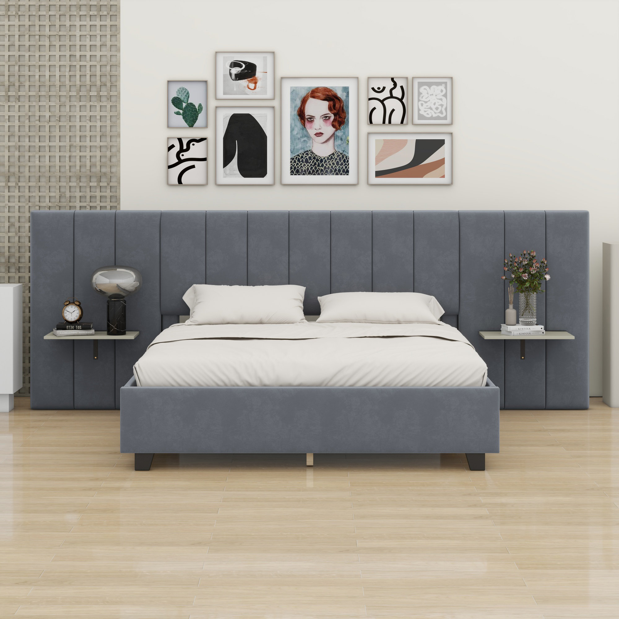 Latitude Run® Upholstered Platform Bed With Big Headboard | Wayfair
