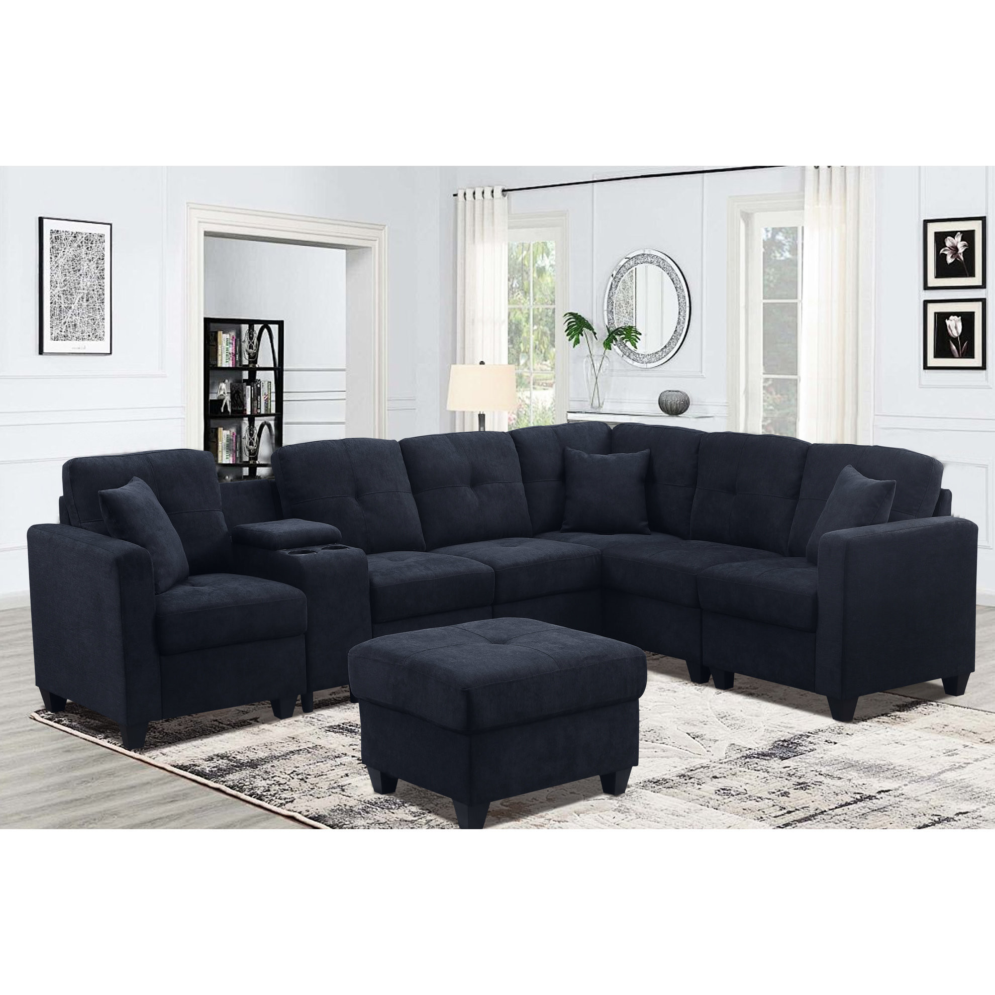 Latitude Run® Sectional Dark Blue 7 Soft High Skin- Cushions Two Cup ...