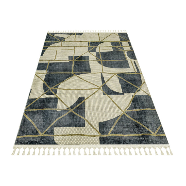 Ivy Bronx Eckhart Geometric Navy Blue Rayon From Bamboo Digital Print ...