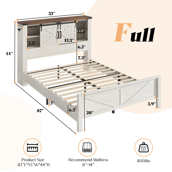 Gracie Oaks Oceant Sherell Farmhouse Bed Frame Storage Bookcase ...