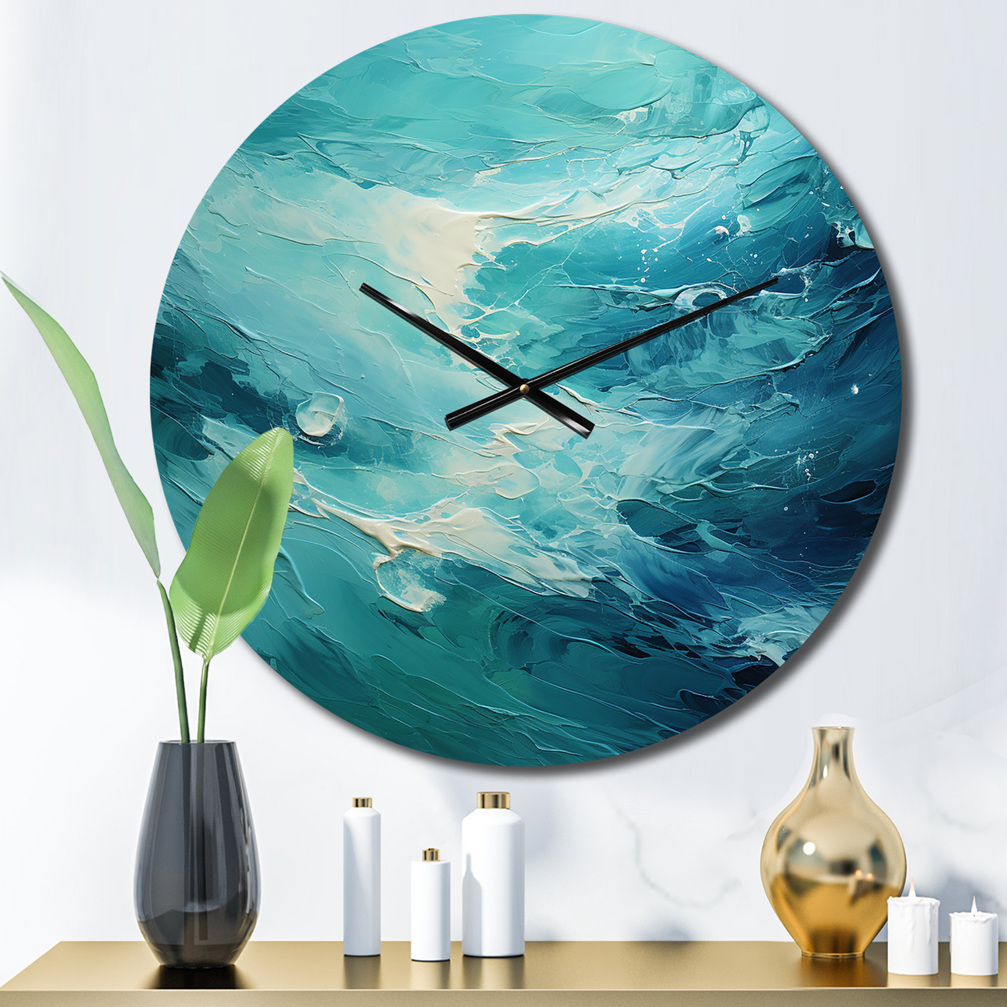 East Urban Home Teal Oasis I - Abstract Landscape Wall Clock | Wayfair